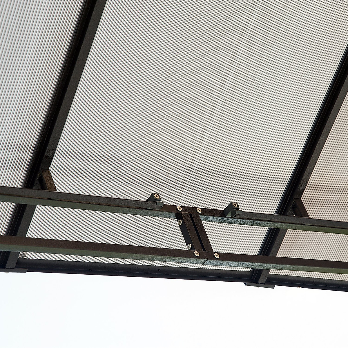 Outsunny 10' x 12' Hardtop Gazebo Canopy with Polycarbonate Roof, Aluminum Frame, Permanent Pavilion Outdoor Gazebo with Netting, for Patio, Garden, Backyard, Deck, Lawn, Dark Brown, Off-White