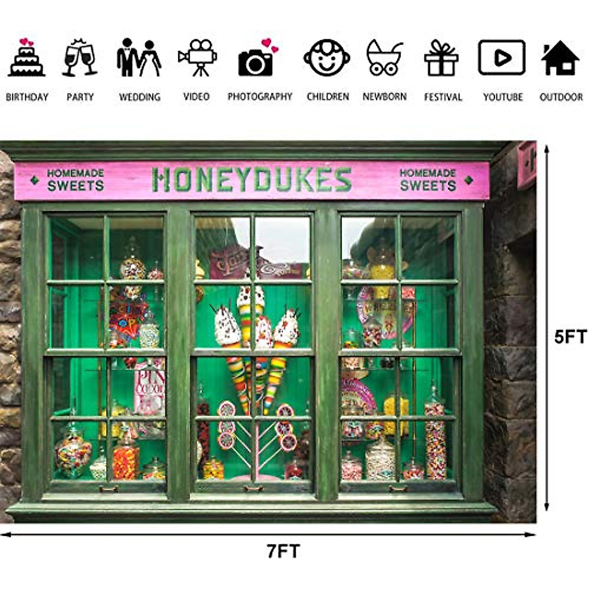 BewFar 7X5FT Honey Candy Bar Photography Backdrop Homemade Sweets Show Window Shoppe Background for Magical Theme Birthday Party Cake Smash Supplies Photo Booth Prop