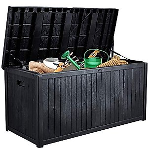 AVAWING Large Deck Box, Outdoor Storage Container with 120 Gallon, Patio Garden Furniture for Garden Tools, Pillows, Pool Toys, Black