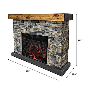 Country Living Dixson 55 Inch Wood Mantel with Faux Stone Brick Surround & 28" Smart Electric Fireplace | 55" W x 16" D x 43" H