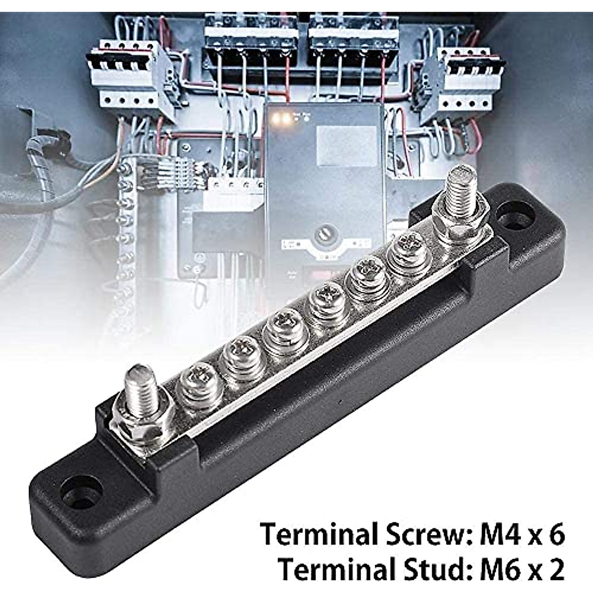 6 Terminal Bus Bar Kit - 150 A BusBar Block, Ground Distribution, 6 Post Power Distribution Terminal Block w/ 6 M4 Screws + 2 Studs Set, for Caravan Car Boat Marine Caravan RV