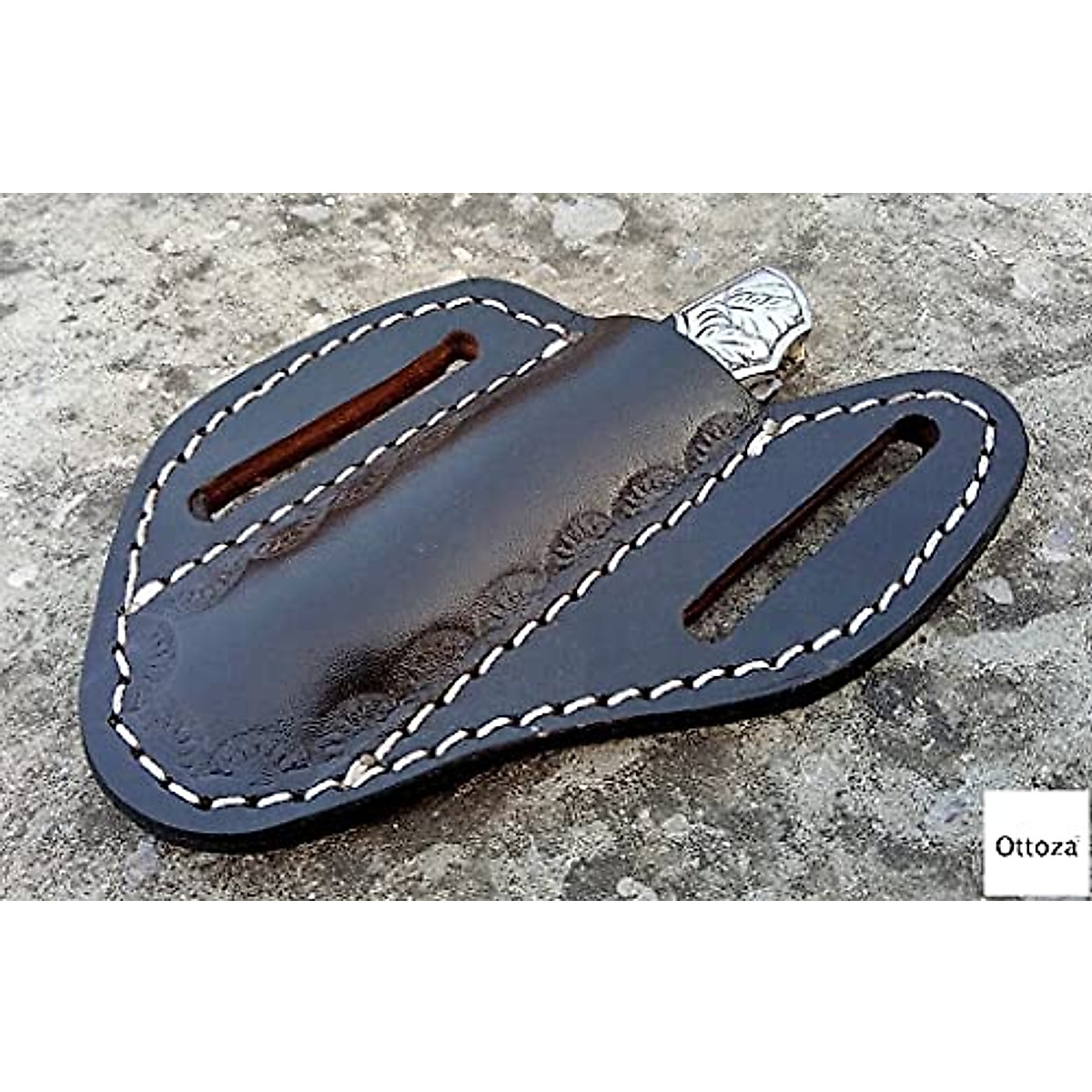 Ottoza Handmade Leather Knife Sheath CROSS DRAW KNIFE SHEATH 5" Folding Pocket Knife Sheath - Leather Folding Knife Sheath for 5 inch Folding Knives/Pocket Knives Black TOP GRAIN LEATHER No:73