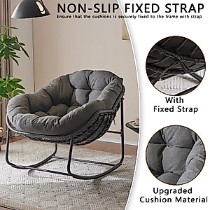 YDcosyfy Papasan Rocking Chair with Thick Cushion, Indoor Outdoor Comfy Patio Chair with Upgraded Steel Frame Oversized Wicker Lounge Chair for Front Porch, Garden, Bedroom, Living Room,Grey