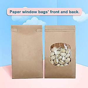 BagDream Bakery Bags with Window 50Pcs 3.54x2.36x6.7 Inches Small Paper Bags Tin Tie Tab Lock Bags Brown Window Bags, Coffee Bags, Cookie Bags, Treat Bags