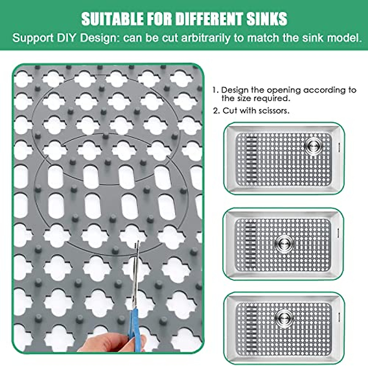 Mudocp Silicone Sink Protectors for Kitchen Sink 28"x14" Sink Mat for Bottom of Stainless Steel Porcelain Sink with Drain Hole, Non-Slip Heat Resistant Farmhouse Sink Grid Accessories (Grey)