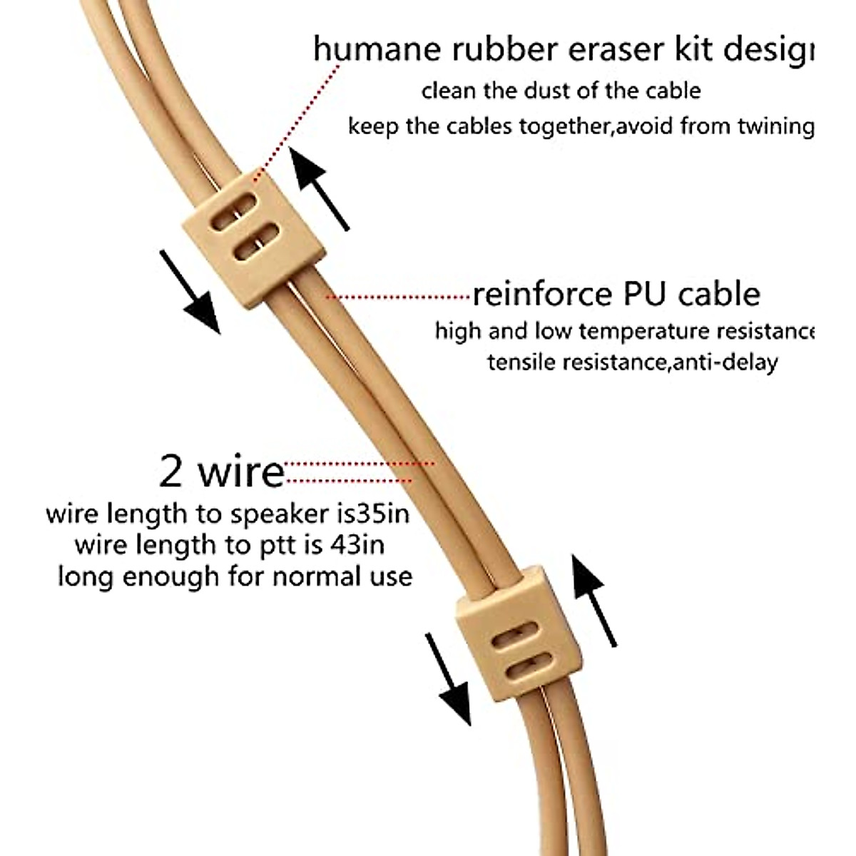JUYODE Acoustic Tube Earpiece Security Surveillance Headset for Baofeng uv 5r BF-888S Kenwood 2 Pin Walkie Talkie Radio Law Enforcement with Mic PTT - Beige
