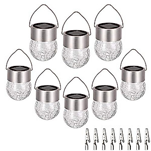 SUNWIND Hanging Solar Ball Lights Outdoor - 8 Pack Cracked Glass Decorative Garden Lights Waterproof Solar Lanterns for Yard, Patio, Fence, Tree, or Holiday Decoration(White)