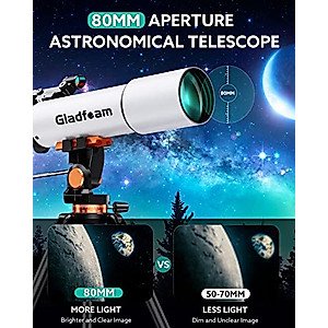Telescopes for Adults Astronomy, 80mm Aperture 500mm Professional Refractor Telescopes for Kids, Beginners Telescope with Adjustable Tripod, Phone Adapter to Observe The Moon and Planet