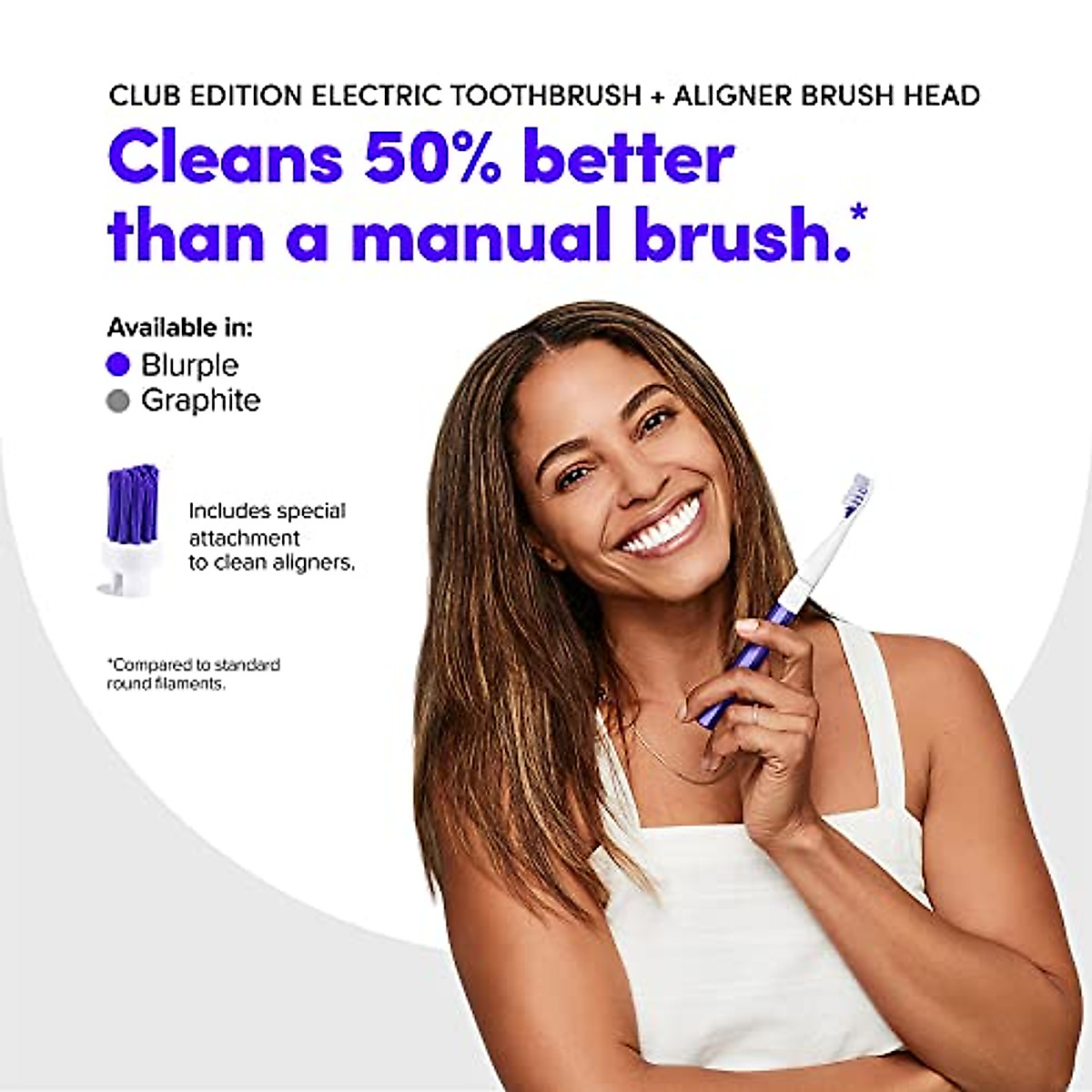 SmileDirectClub Electric Toothbrush Club Edition with Aligner Brush Head and 3-in-1 Travel Case, Mirror Mount, and Stand, Blurple