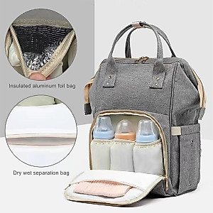 Meinkora Baby Diaper Bag Backpack, Multifunction Baby Diaper Bags, Dad Mom Travel Backpack Diaper Bag for Baby Boys Girls (Grey)