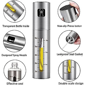 3oz Oil Sprayer for Cooking Stainless Steel, Olive Oil Spray Bottle Refillable with Trigger Scale Large Capacity Oil Mister Spray for Popcorn Salad A