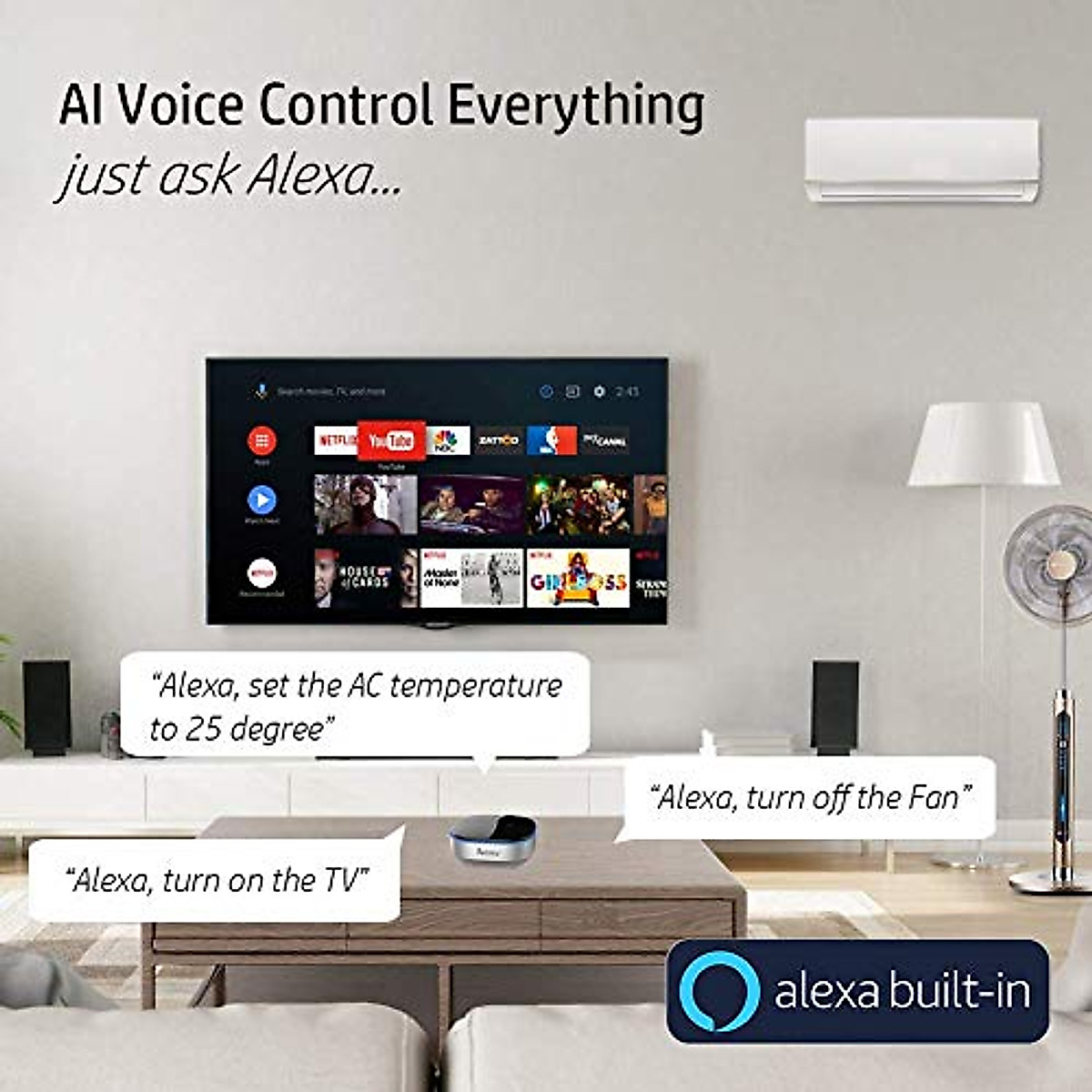 WiFi Smart IR Remote Controller with Alexa Built-in, Voice Control Smart Home/Avatar Controls/Infrared Device, Avacube IR Blaster for TV, STB, DVD, AC, Fan(AI Voice Hub)