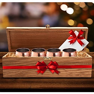 ARTISANS VILLAGE Moscow Mule Mugs | Set of 4 | 100% Pure Copper Solid Mugs | Gold Brass Handles | Size 16 oz | BONUS: Premium Straws and Shot Glass