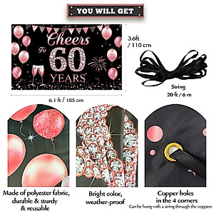 Happy 60th Birthday Decorations for Women, Cheers to 60 Years Backdrop Banner, Rose Gold 60 Birthday Party Yard Sign Poster Supplies, 60th Anniversary Decorations for Outdoor Indoor, Vicycaty