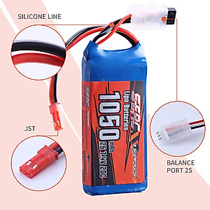 SUNPADOW 2S Mini Lipo Battery 7.4V 20C 1050mAh with JST Plug for RC Airplane Aircraft Quadcopter Helicopter Drone FPV