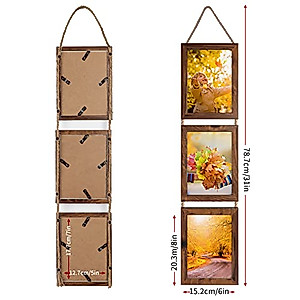 Lavezee 5x7 Collage Triple Picture Frames Set, Walnut Brown 6 Opening Hanging Vertical Frame Made to Display 5 by 7 Inch Photo Print for Wall Decor