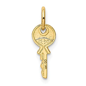 Solid 14k Yellow Gold Rounded Top Key Charm Pendant - 16mm x 6mm