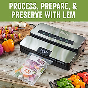 LEM Products MaxVac 250 Stainless Steel Vacuum Sealer with Built-In Bag Holder and Cutter, Silver and Black