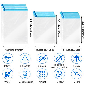 10 Pack Compression Bags Travel Essentials Space Saver Bags Hand Roll-Up Airtight Vacuum Storage Bags Clothes Organizers Home Packaging Pouch for Shoes Cosmetics Comforters Bedding