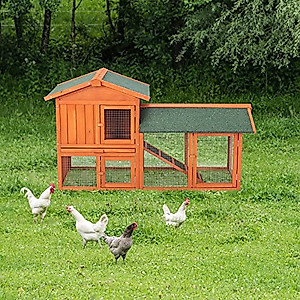 56''L Chicken Coop Rabbit Hutch, Indoor Outdoor Large Wooden Bunny Rabbit Hutch Hen Cage with Ventilation Door, Removable Tray & Ramp for Small to Medium Animals
