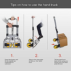 FULLWATT 264 Lb Capacity Folding Hand Truck and Dolly Cart Aluminum Portable Folding Hand Cart with Telescoping Handle and Rubber Wheels