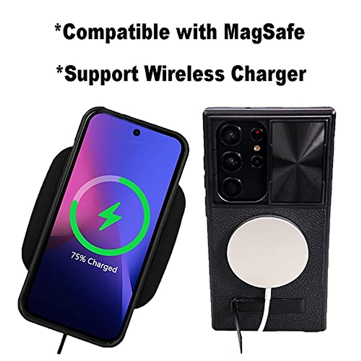 Woluki for Galaxy S23 Ultra Case Compatible with MagSafe, Built-in Slide Camera Cover, Versatile Metal Kickstand [3 Stand Ways] Military Grade Shockproof Phone Case for Samsung s23 Ultra 6.8" (Black)