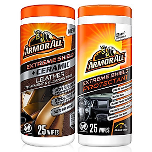 Armor All Ceramic Car Leather Cleaning Wipes, Use on Heated Seats and Leather Surfaces, Includes Ceramic Leather and Extreme Protectant Wipes - 2 Count