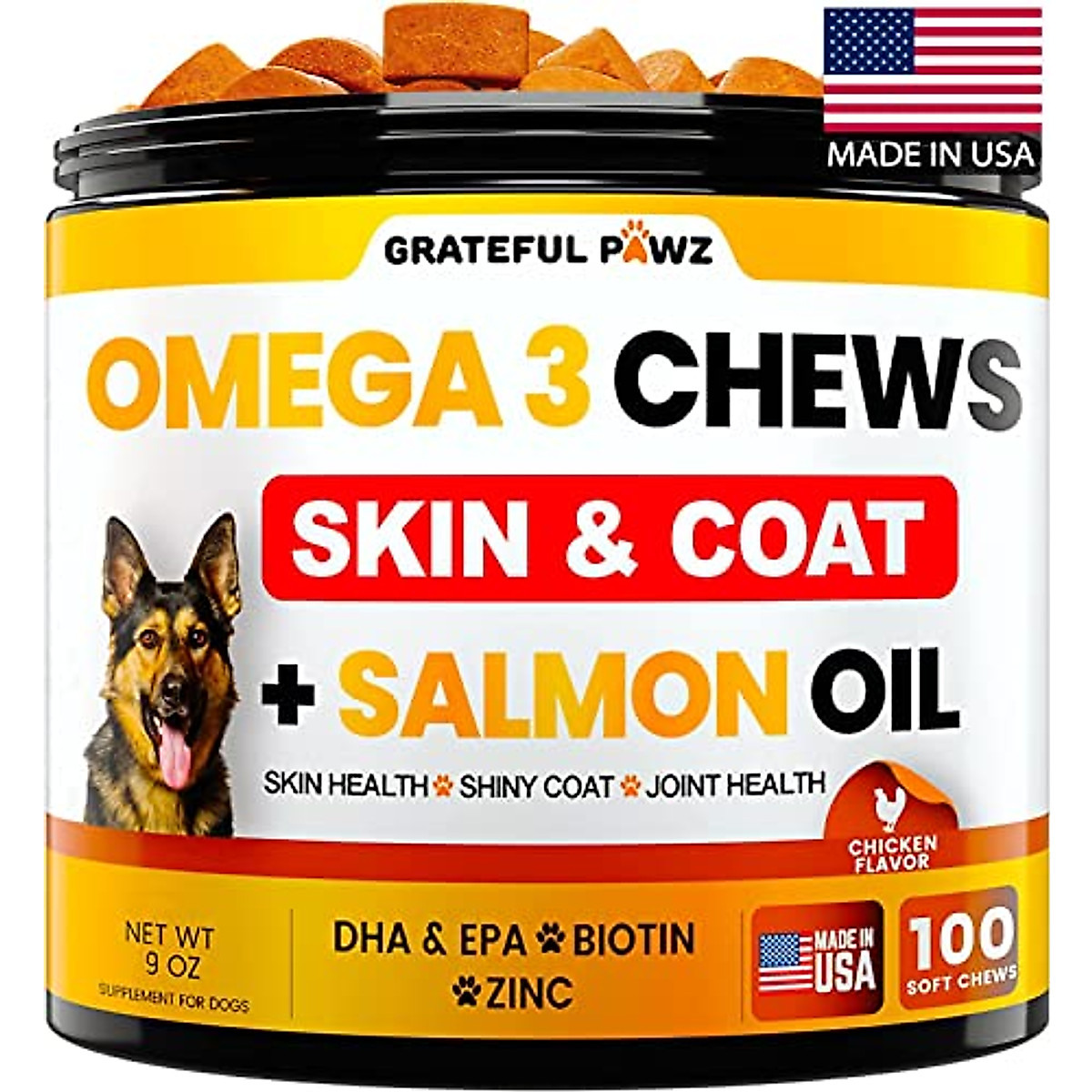 Omega 3 for Dogs - Fish Oil for Dogs Chews - Allergy and Dog Itch Relief - Dog Anti Shedding Supplement - Joint Health Treatment - Dog Skin and Coat Supplement - Salmon Oil - EPA & DHA Fatty Acids