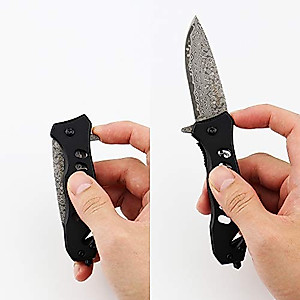 ALBATROSS EDC Cool Tactical Folding Pocket Knife with Modern Damascus Steel Blade, SpeedSafe Spring Assisted Opening Knifes with Liner Lock,Pocketclip,Glass Breaker,Seatbelt Cutter, Gifts Box(Black)