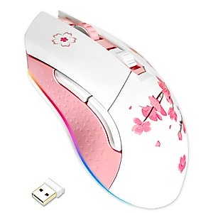 DAREU Sakura Pink Wireless Wired Gaming Mouse, Dual-Mode Rechargeable 7 Programmable Buttons,10K DPI,RGB and 7 Adjustable DPI Levels up to [150IPS] [1000Hz Polling Rate] for PC Notebook Mac