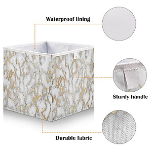 ALAZA Collapsible Storage Cubes Organizer,Marbl with Inlaid Gold Storage Containers Closet Shelf Organizer with Handles for Home Office