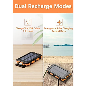 Solar Charger 20000mAh Power Bank Portable Solar Phone Charger, Camping Waterproof External Battery Charger for Cell Phone, 2 USB/LED Flashlight with Compass for Outdoor Activities