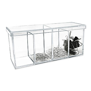 Isaac Jacobs 4-Compartment Clear Acrylic Organizer with Lid (9” L x 3” W x 4” H), Makeup Brush Holder, Sectional Tray, Storage Solution for Makeup, Crafts, Office Supplies & More (1, Clear)