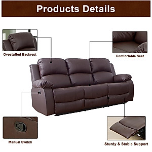 A Ainehome Luxury Recliner Sofa Living Room Furniture Set Reclining Couch Rv Sofa Chair Loveseat Recliner Couches for Living Room/Small Space/Office/Theater Seating(A-Brown Leather, Sofa)
