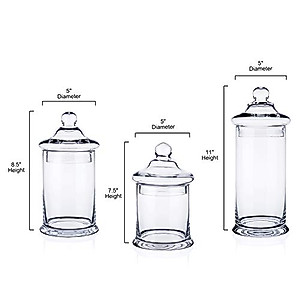 Diamond Star Set of 3 Clear Glass Apothecary Jars Elegant Storage Jar with Lid, Decorative Wedding Candy Organizer Canisters Home Decor Centerpieces (H: 11", 8.5", 7.5" D: 5")