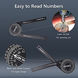 Smolder Miter Saw Protractor, 7.3” Aluminum Angle Finder for Woodworking Metalworking and All Building Trades (Protractor with Laser Engraved)