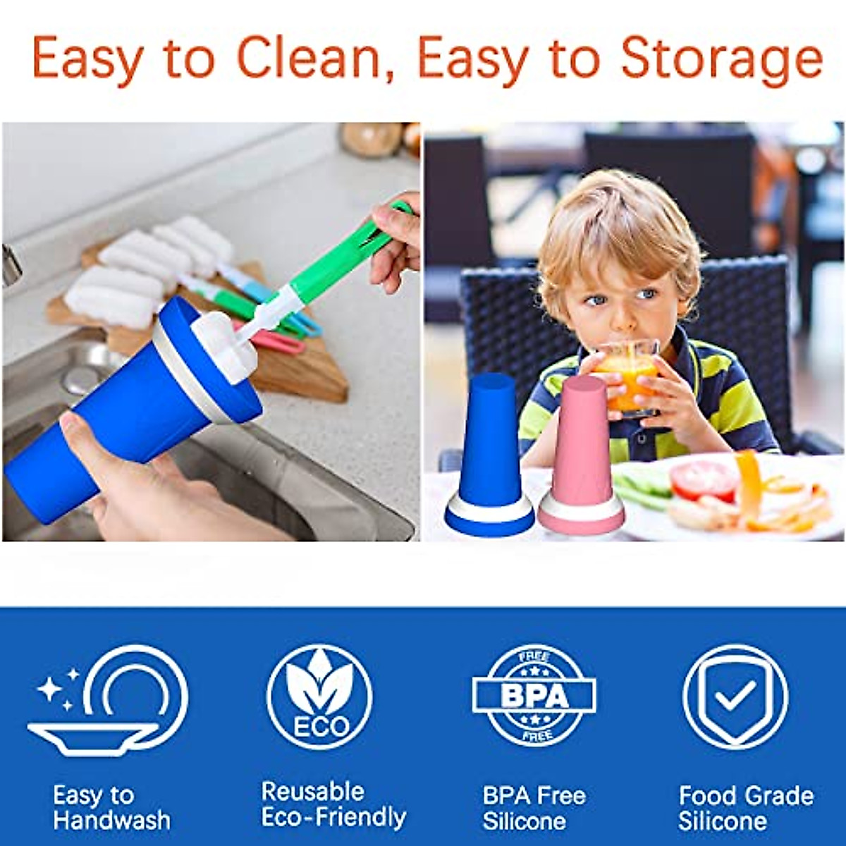 LATIBELL Slushie Maker Cup - Slushie Cup maker Squeeze Cool Stuff Double Layer Silicone Slush Cup 16.9 Ounce Summer Cooling Cup with Straw and Spoon Blue