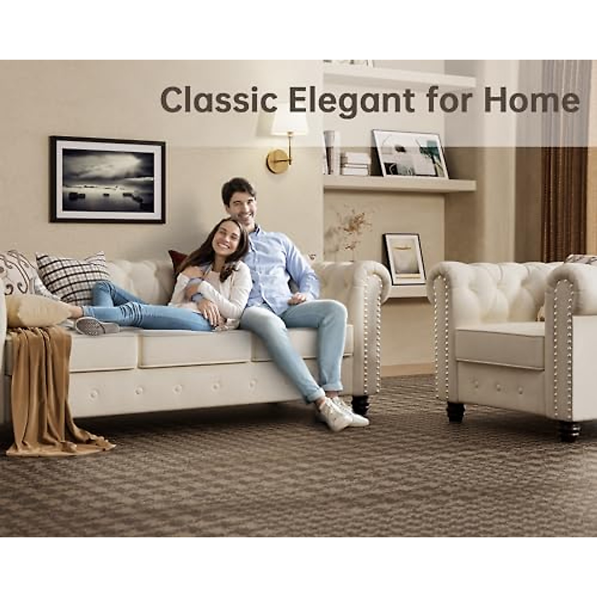 Morden Fort [2-Year-Service] Sofa Couch [No Sagging] Velvet Couch 24'' Deep Seat Comfy Couches for Living Room Sofas Firm Soft Velvet Sofa Pet-Friendly Chesterfield Modern Sofa Beige