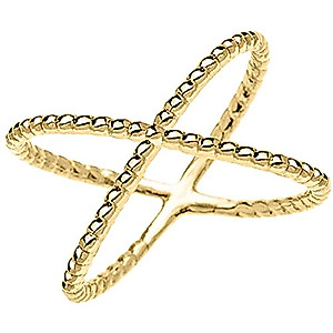 10K Yellow Gold Criss Cross Rope Cable Design Statement Ring - Size 8