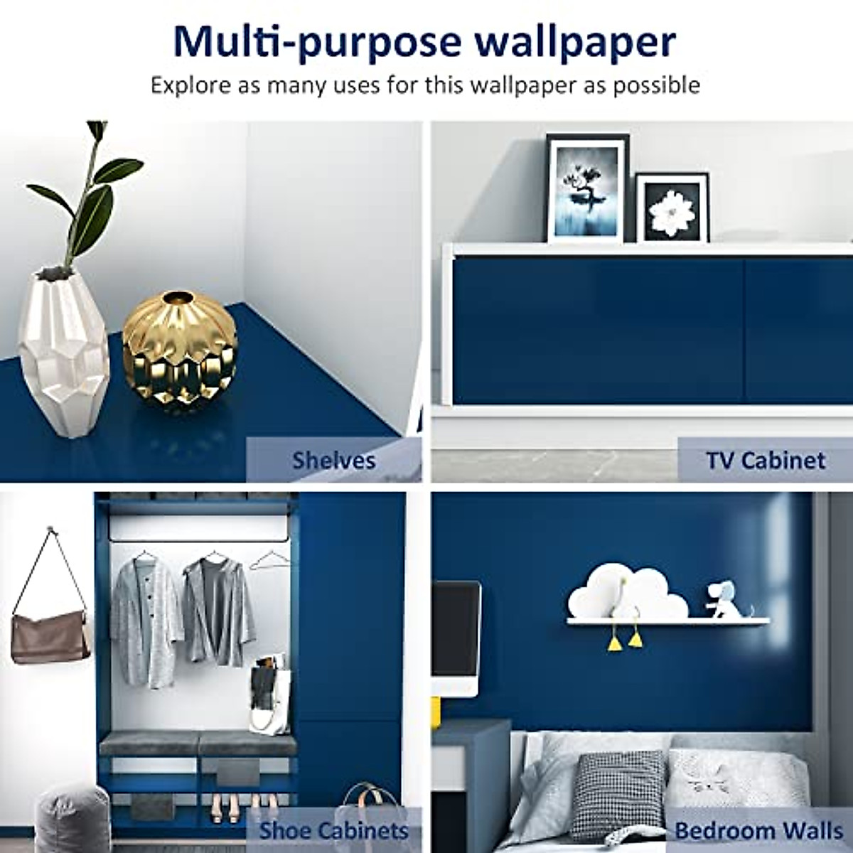 WESTICK Navy Peel and Stick Wallpaper Blue Contact Paper Self Adhesive Removable Cabinet Contact Paper Dark Blue Wallpaper for Kids Bedroom Walls Matte Blue Wall Paper Solid Color 17.71" x 196"