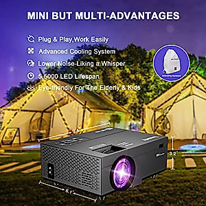 Mini Projector, 1080P Full HD 200” Screen Supported Video Projector, 9200Lux Home Theater Movie Projector Compatible w/Android/iPhone TV Stick HDMI VGA USB AV TF PC Laptop