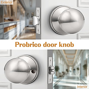 Probrico Round Passage Door Knobs Interior Hall/Closet Door Handles Brushed Nickel Ball Knobs, 3 Pack