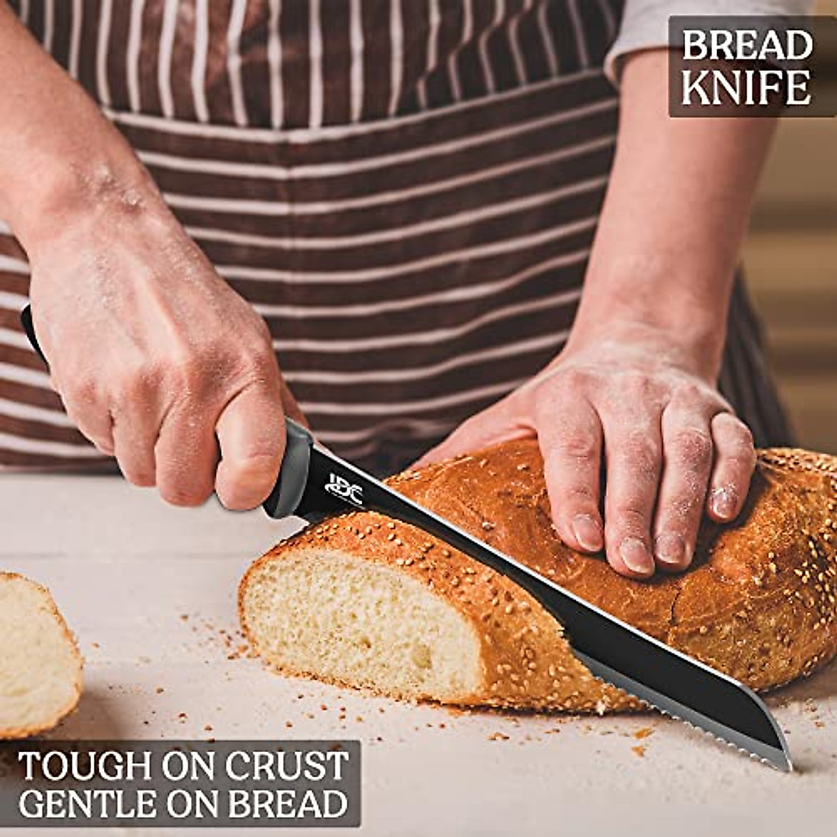 Lux Decor Collection Knife Set - 7 Piece Knives Set For Kitchen | Ultra Sharp Serrated Knife | Black Steak Knives Set | Rust Proof and Scratch Resistant Sharp Knives| Kitchen Knife Set