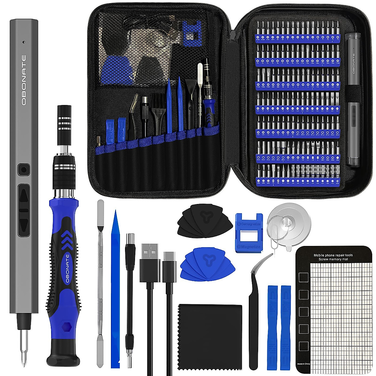obonate mini Electric Screwdriver Set, 154 in 1 precision Electric Screwdriver Cordless Rechargeable, Electronic Repair Tool Kit for PC Phone Camera Laptop Watch
