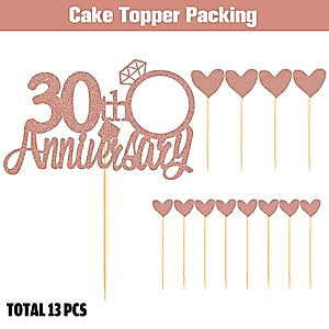 Sumerk 30th Anniversary Cake Topper,13PCS Rose Gold Glitter Cake Toppers Cake Decorations Set for 30th Wedding Anniversary Celebration Party