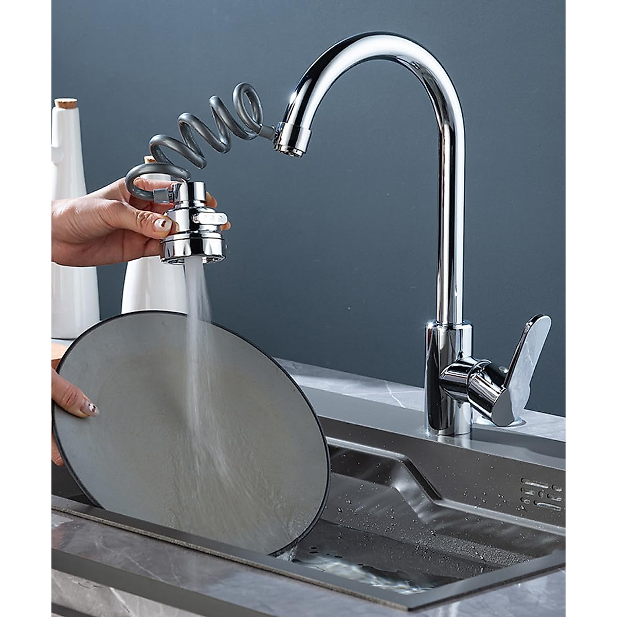 Kitchen faucet head replacement,3 Spray Modes Faucet Aerator,sink faucet head sprayer head replacement，Infinite angles Movable Faucet Extender for Kitchen Sink for Washing Face Shampoo