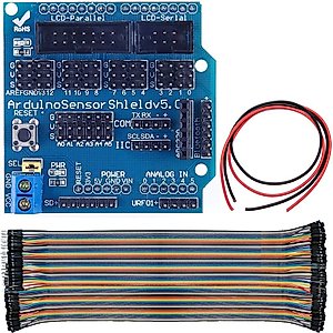 DAOKI Sensor Shield V5.0 Expansion Board UNO MEGA R3 V5 for Arduino Electronic Building Blocks of Robot Genuino System with Dupont Cable + Power Wire