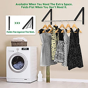 Anjuer Retractable Clothes Rack - Wall Mounted Folding Clothes Hanger Drying Rack for Laundry Room Closet Storage Organization, Aluminum, 2 Racks with Rod (Black)