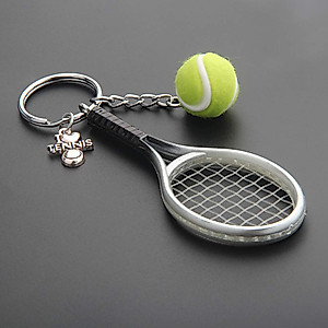 CHOORO Tennis Player Gifts 3D Mini Tennis Racket and Tennis Ball Keychain Set Tennis Gift for Tennis Lovers/Tennis Team/Tennis Coach (Tennis Ball Racket Keychain)
