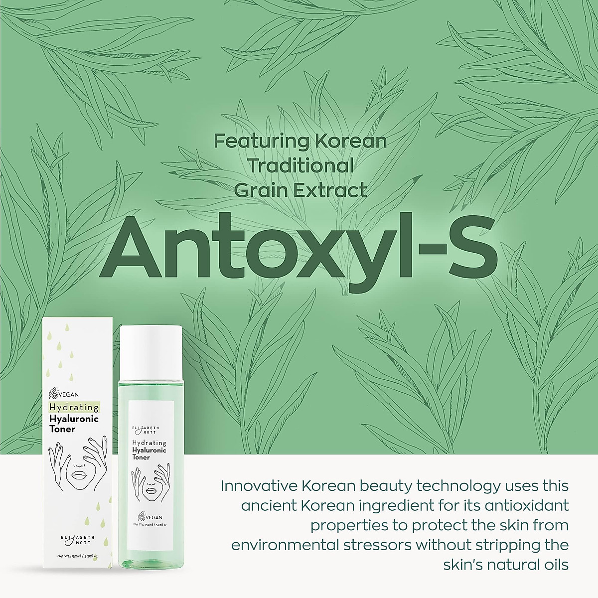 Elizabeth Mott Hyaluronic Acid Toner for Face & Moisturizing Glow Essence with Antoxyl-S, K-Beauty Hydrating Skincare for Dry or Sensitive Skin, Cruelty-Free, Vegan 2-in-1 Toner Serum 5.07 fl oz